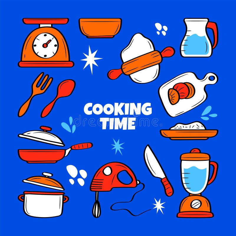 Colored Cooking, Baking Kitchen Element Set Stock Vector - Illustration ...