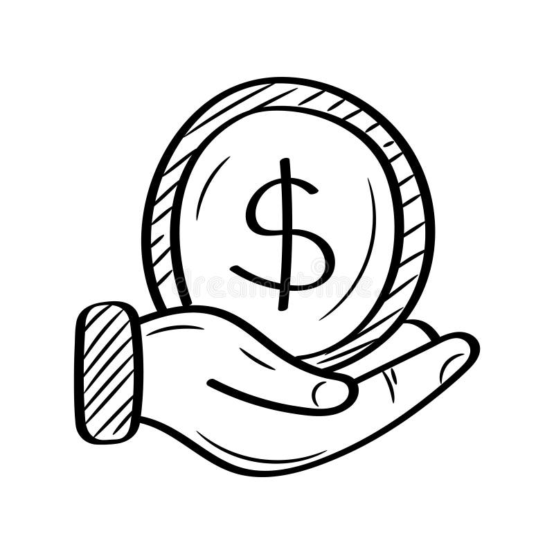 Hands Holding Coins Icon Vector Illustration with Simple Hand Drawn ...