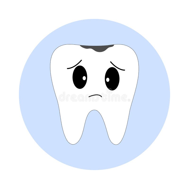 White Tooth Icon with a Sad Sore Tooth. Kawaii Eyes Stock Vector ...