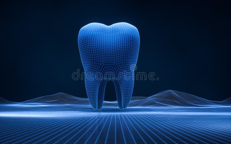 Tooth with Blue Digital Line Structure, 3d Rendering Stock Illustration ...