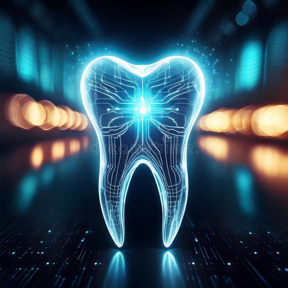 Tooth with Blue Technological Background Stock Illustration ...