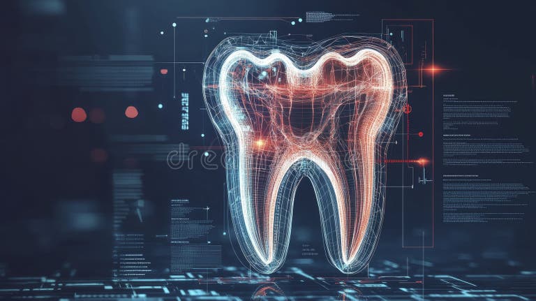 Tooth Blueprint in Digital HUD Interface. Dental Technology Concept ...