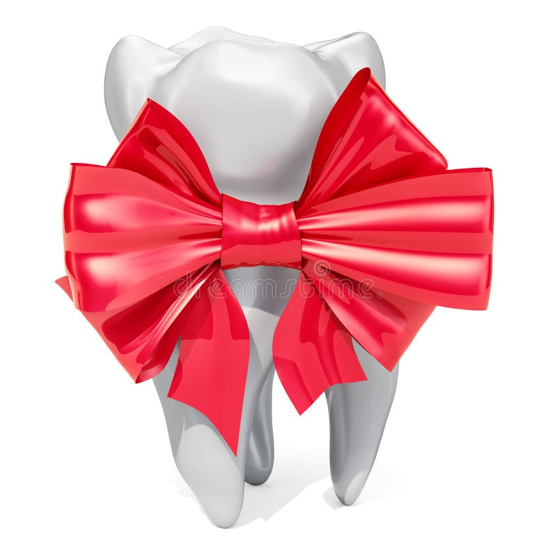Tooth With Red Gift Bow. Vector Illustration Stock Vector ...