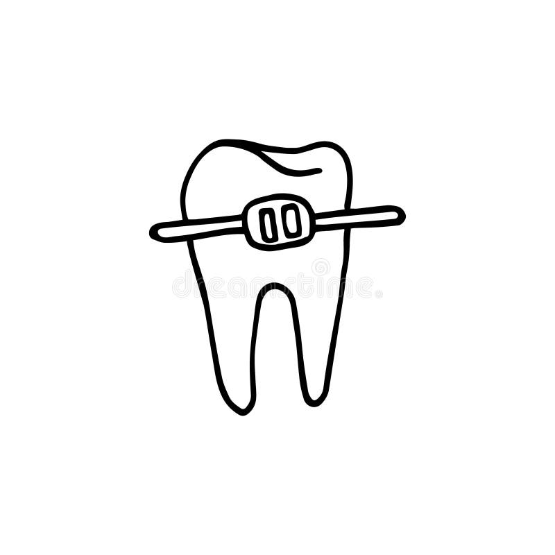 Tooth in Bracket. Hand-drawn Doodle Isolate. Black and White Vector ...
