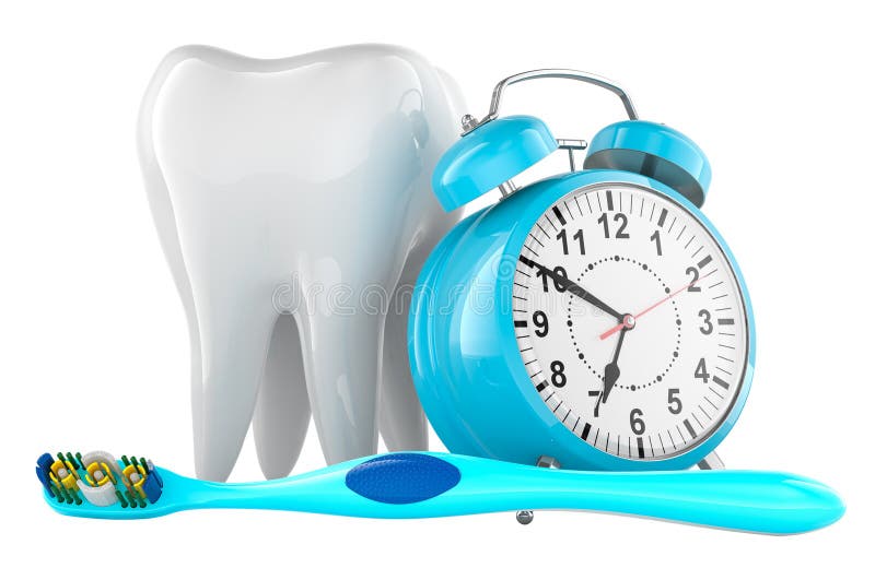 Tooth with Tooth Brush and Alarm Clock. 3D Rendering Stock Illustration ...