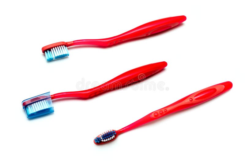 Toothbrush Red Color on White Background. Stock Photo - Image of ...