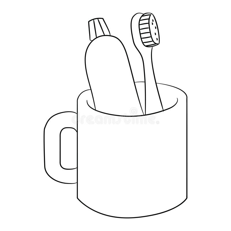 Tooth Brush and Paste Black and White Vector Line Art Illustration ...