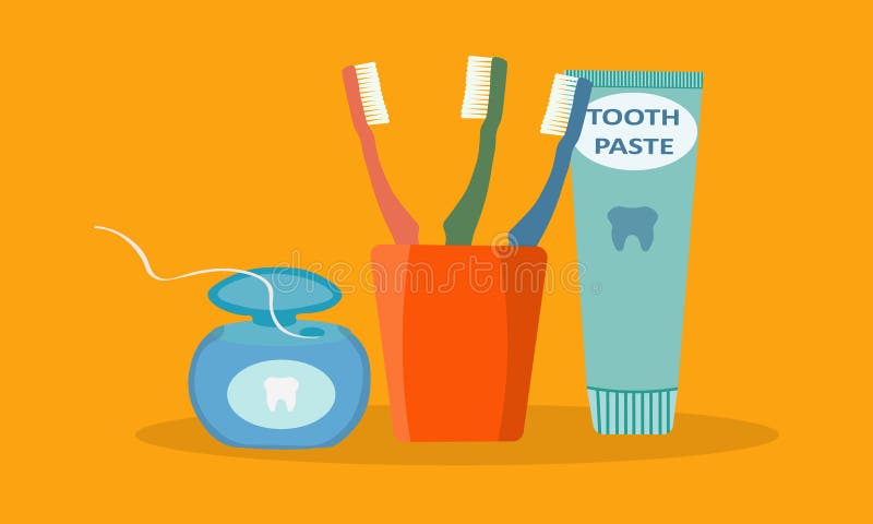 Tooth Care Vector. Toothbrush in the Glass with Toothpaste and Dental ...