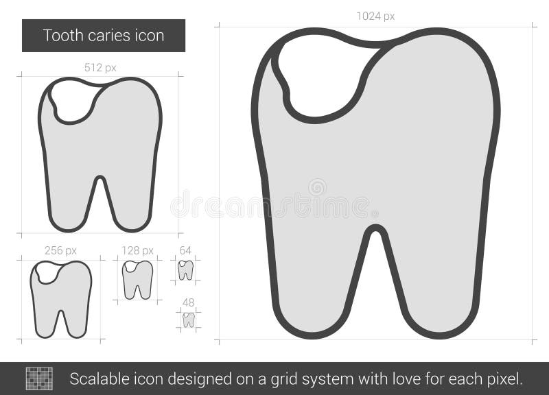 Tooth caries line icon. stock vector. Illustration of background - 85921069