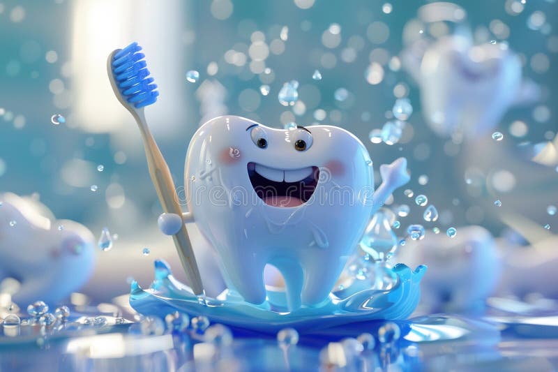 Tooth Cartoon Character with Toothbrush. Generative Ai Stock Photo ...