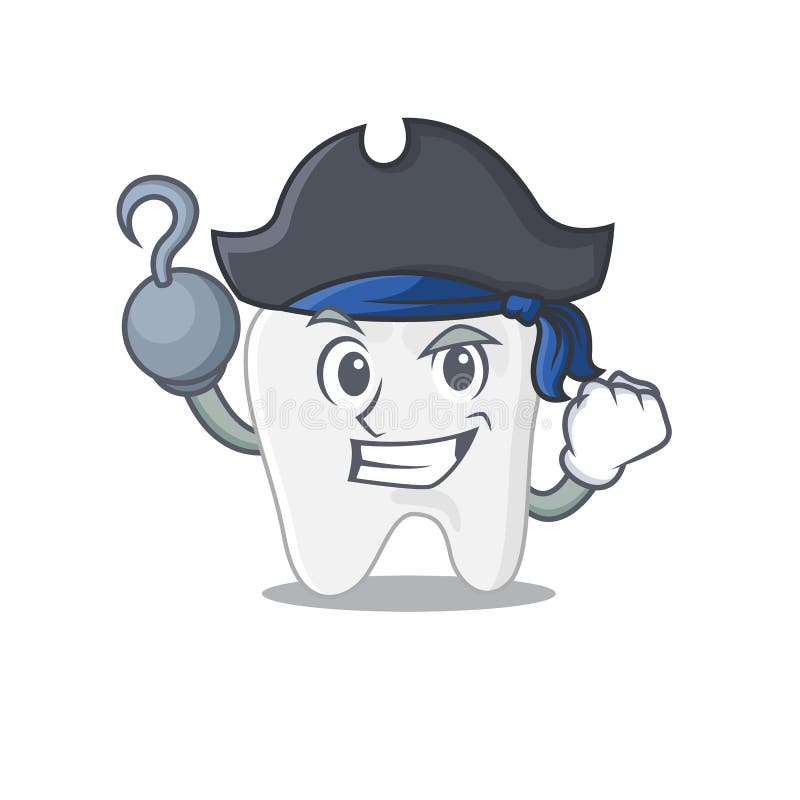 Tooth Cartoon Design in a Pirate Character with One Hook Hand Stock ...