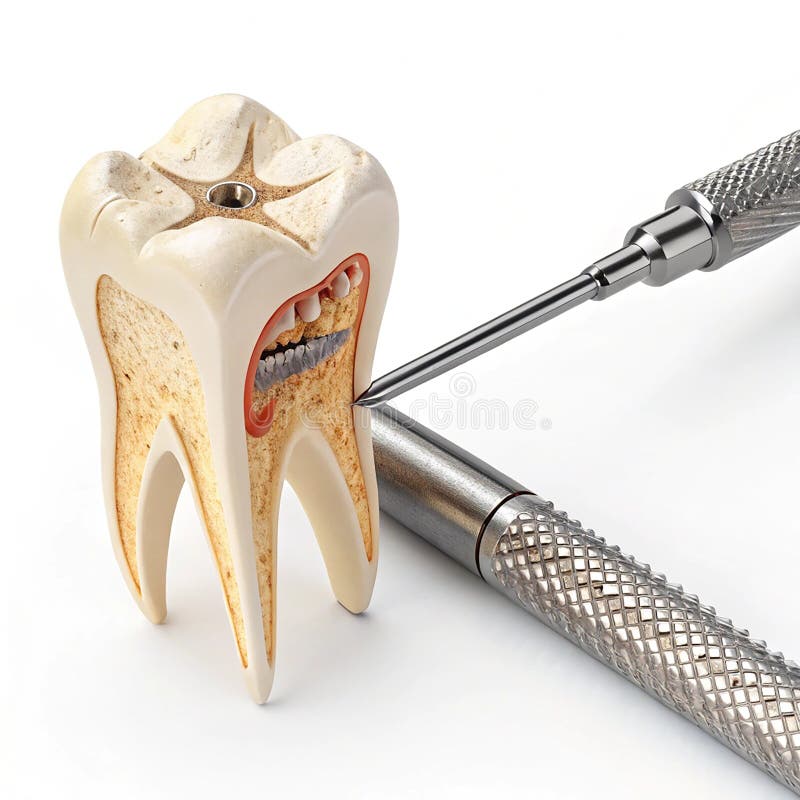 Tooth with Cavity and Dentistâ€™s Drill Stock Illustration ...