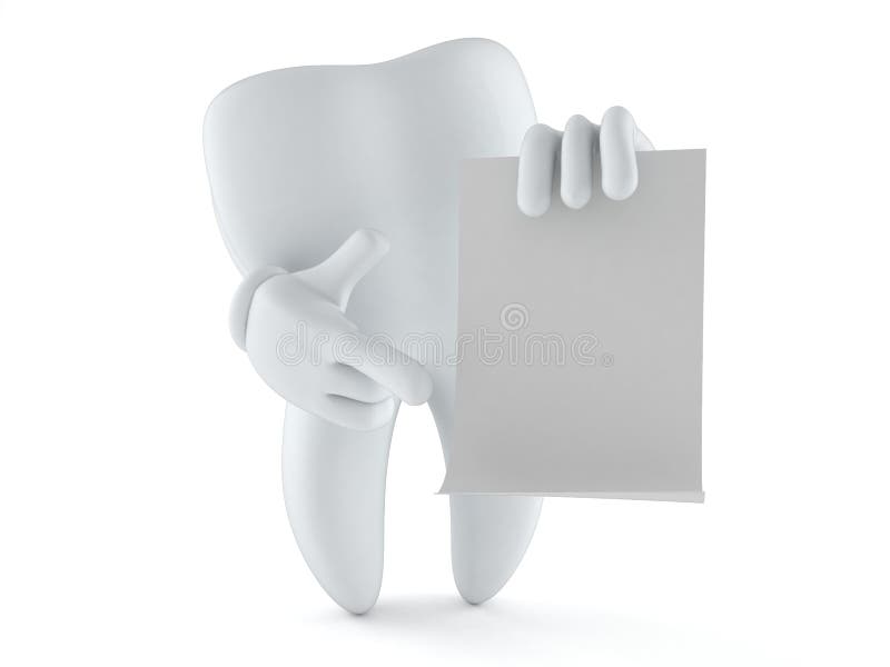 Tooth Character with Blank Sheet of Paper Stock Illustration ...