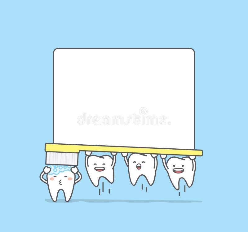 Tooth Character Brushing Teeth Frame Illustration Vector on Blue Stock ...