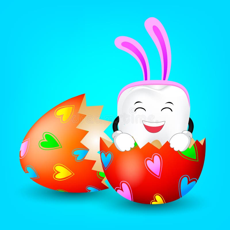 Tooth Character Inside a Cracked Easter Egg. Stock Vector ...