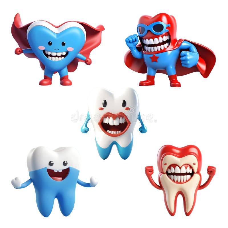 Tooth Character Set Isolated on a White Background. 3d Rendering Stock ...