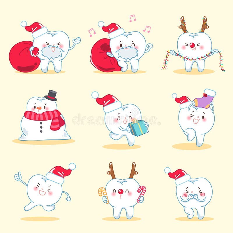 Set of Christmas Tooth Characters. Stock Vector - Illustration of ...
