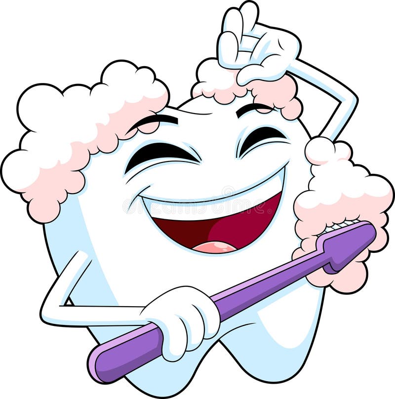 Happy Tooth Cartoon Character Holding a Toothbrush and Clean Stock ...