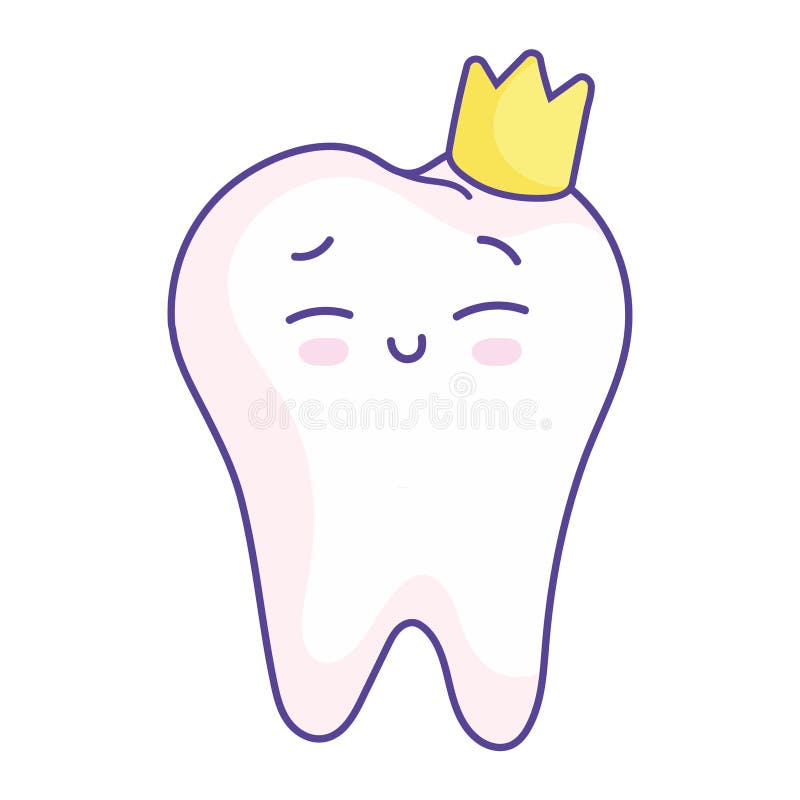 Tooth and Crown Dental Line Art Icon Isolated on White Background Stock ...