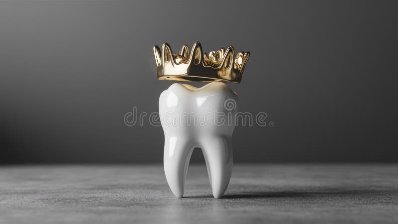 A Tooth with Crown on Gray Background, Dental Care Concept Stock ...