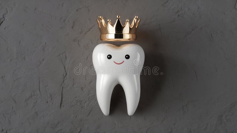 A Tooth with Crown on Gray Background, Dental Care Concept Stock ...