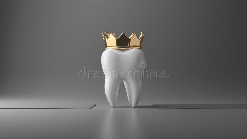 A Tooth with Crown on Gray Background, Dental Care Concept Stock ...