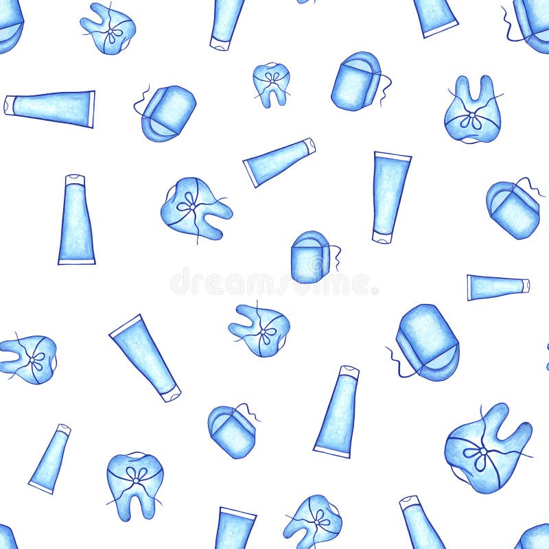 Tooth, Dental Floss, Toothpaste. Seamless Dental Pattern with Icons ...