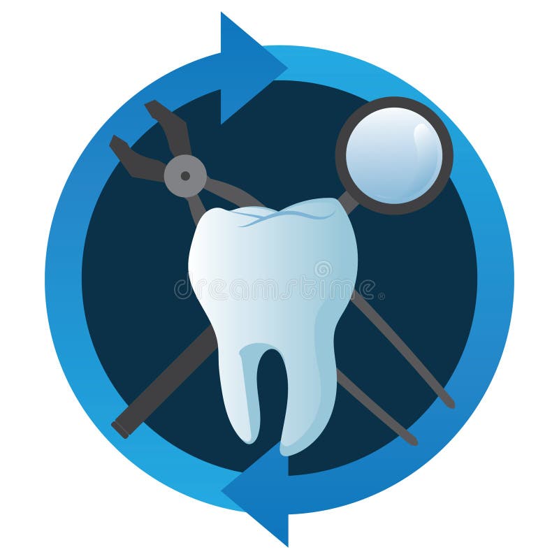 Tooth with Dental Forceps and Inspection Mirror. Vector Illustration ...