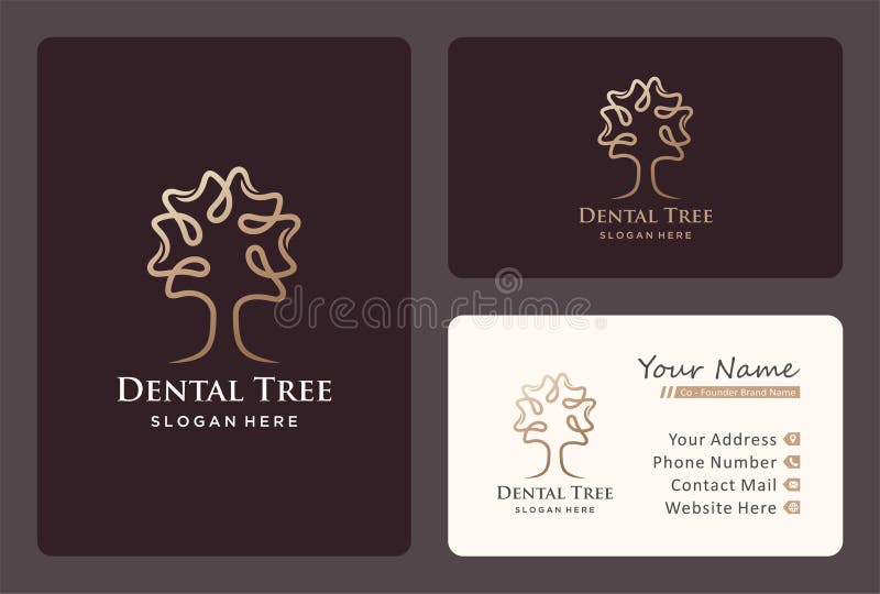 Tooth or Dental Tree Logo Design in Golden Color Stock Vector ...