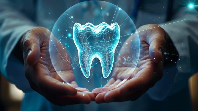 Tooth Detailed Digital AR VR Rendering Shows a Glowing White Teeth ...