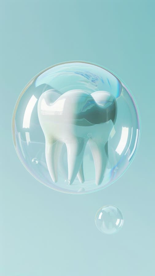 Tooth Encased in a Soap Bubble on a Light Blue Background, Dental ...