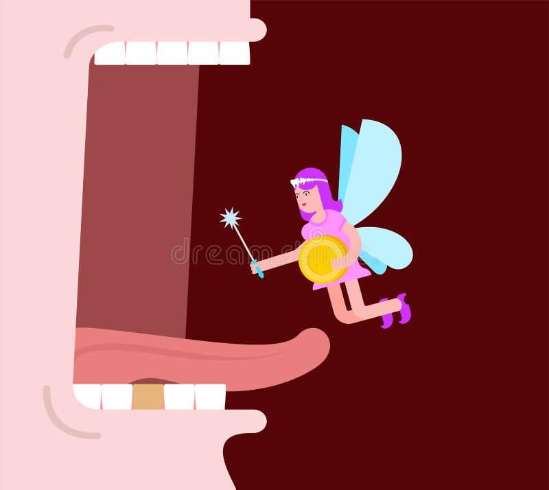 Tooth Fairy in Mouth. Coin Exchange for Tooth Stock Vector ...