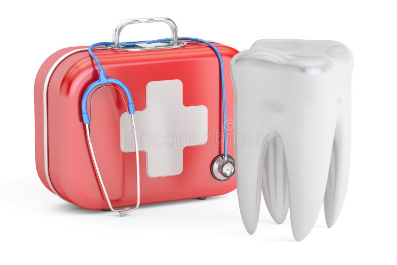 Tooth and First Aid Kit, Dental First Aid Concept, 3D Rendering Stock ...