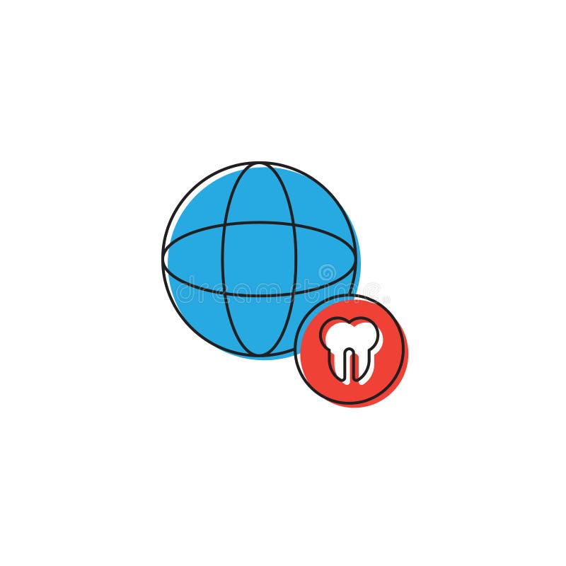 Tooth and Globe Vector Icon Sign and Symbol Isolated on White ...