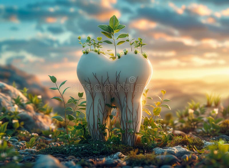 Tooth is Growing Green Plant. a White Tooth Symbol is Growing from the ...