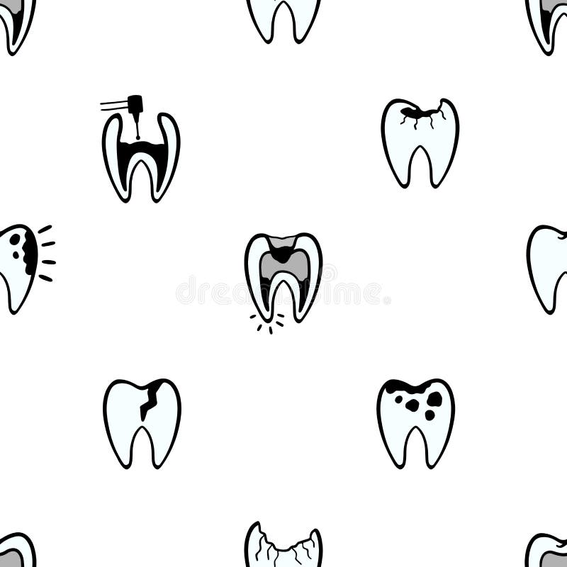 Tooth Icon Seamless Pattern Dental Treatment Isolated in White ...
