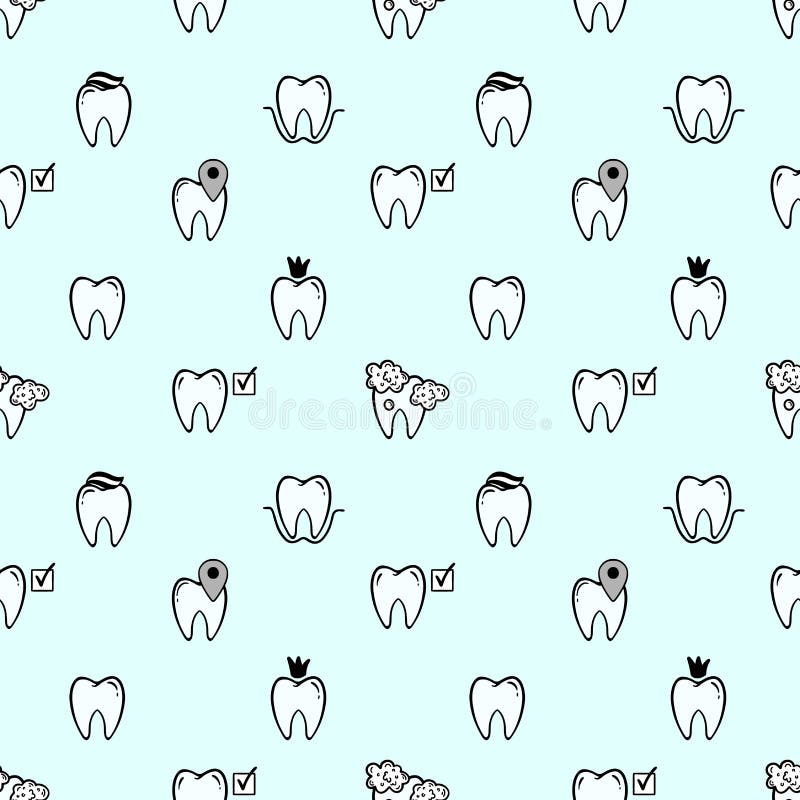 Tooth Icon Seamless Pattern Dental Treatment Isolated in White ...