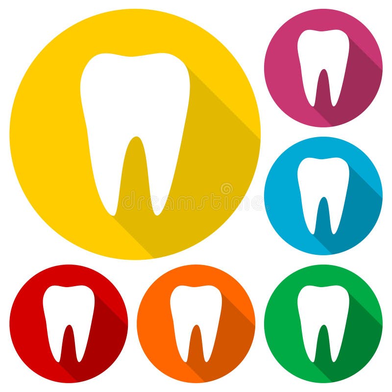 Tooth Icons Set with Long Shadow Stock Vector - Illustration of caries ...