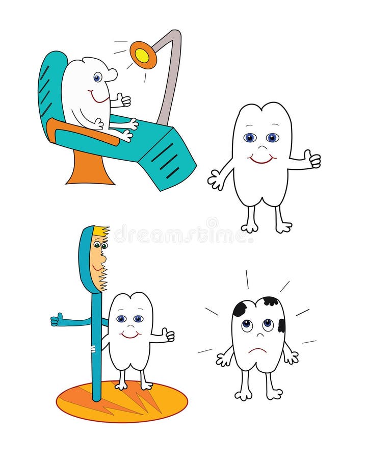 Cartoon Tooth Friend with Dentist Stock Vector - Illustration of group ...