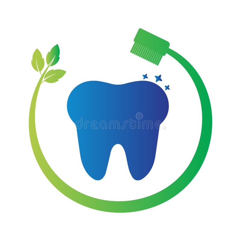 Tooth Logo Dental Care with Brush and Leaf Vector Illustration Stock ...