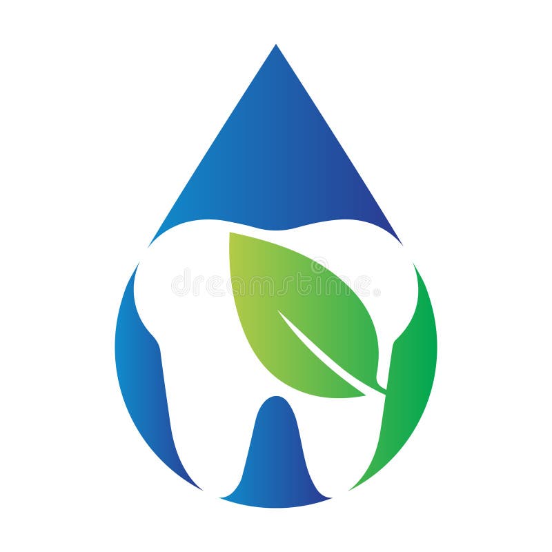 Tooth Logo Dental Care with Green Leaf and Water Drop Vector ...