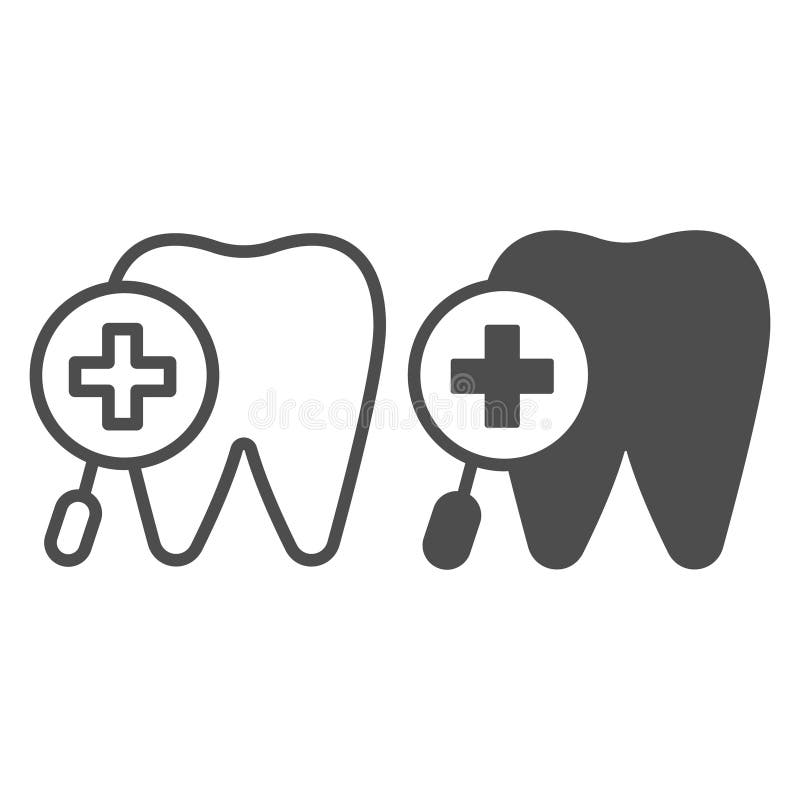 Tooth with Magnifier and Plus Line and Solid Icon, Body Hygiene Concept ...