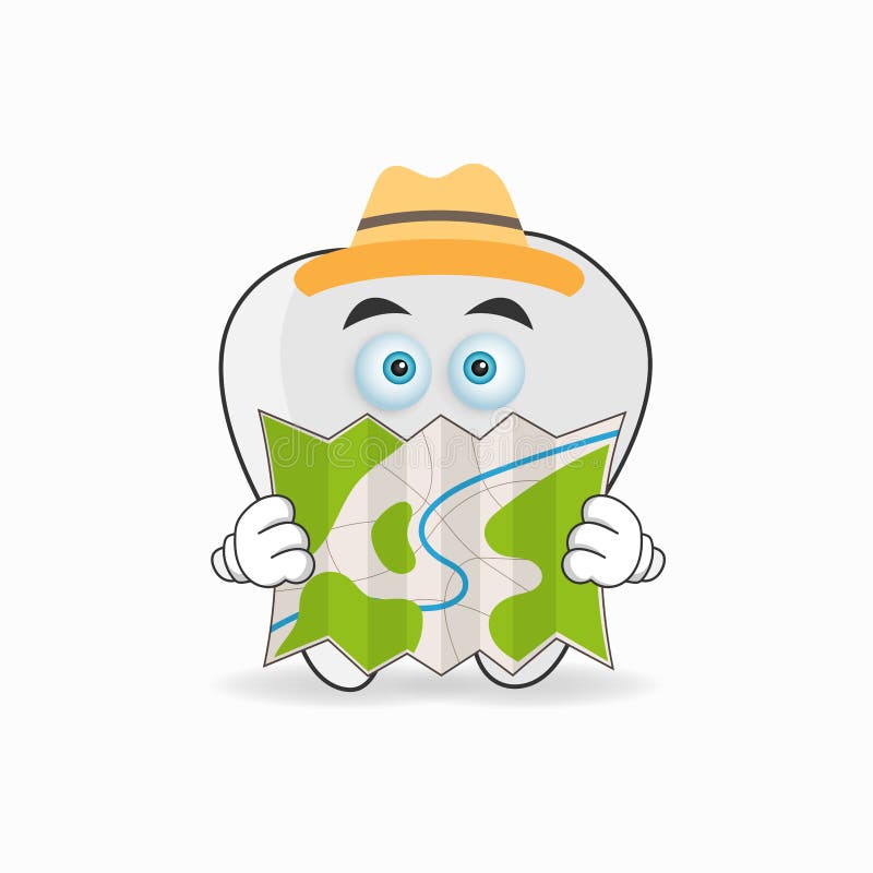 The Tooth Mascot Character Holds a Map. Vector Illustration Stock ...