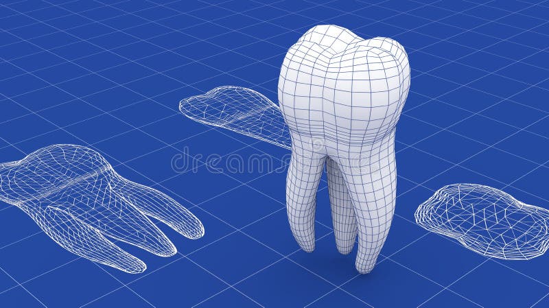 Tooth Mesh Over a Blueprint Stock Illustration - Illustration of mouth ...