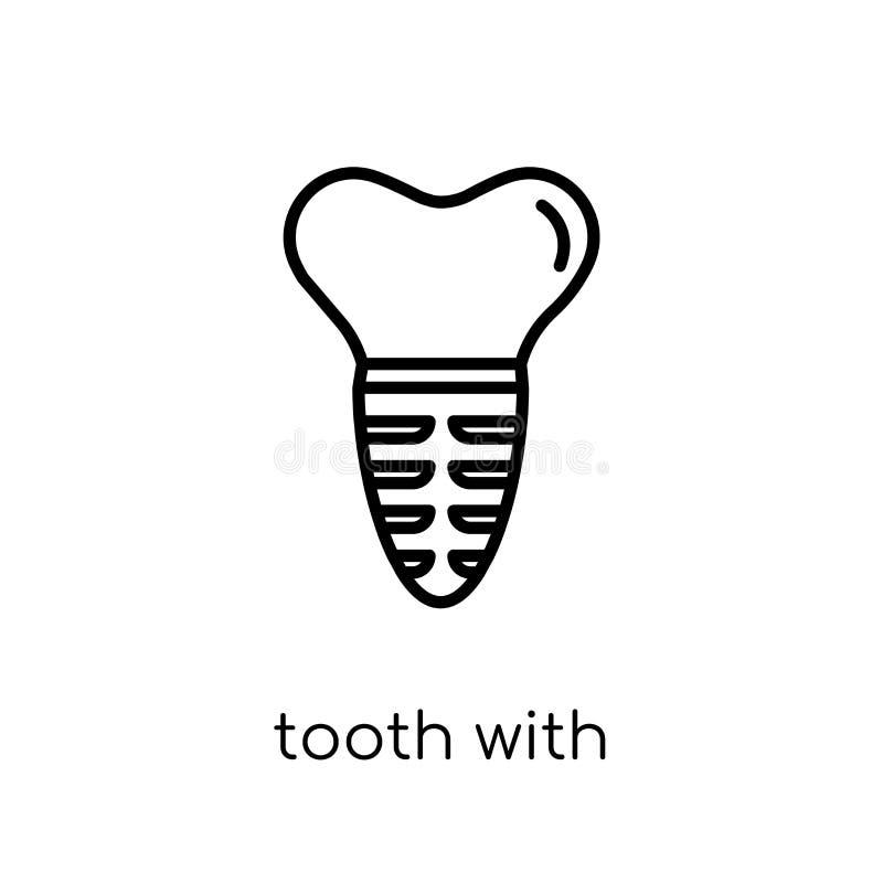 Tooth with Metallic Root Icon. Trendy Modern Flat Linear Vector Stock ...