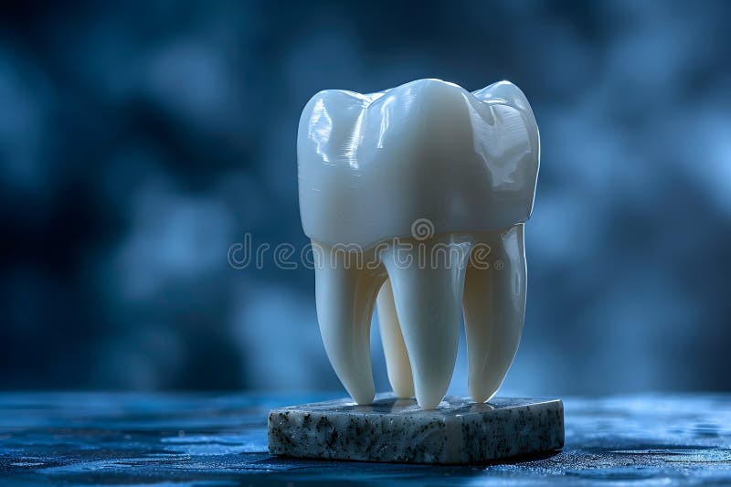 Tooth Model on Blue Surface with Blurry Background Generative AI Stock ...