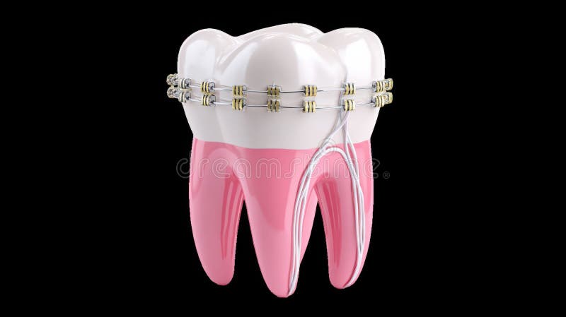 Tooth Model Showing Braces and Wires on Transparent Background Stock ...