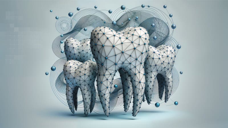 Wireframe Teeth Network in Digital Blue Design, Generative Ai Stock ...