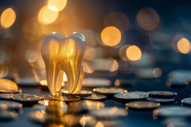 A Tooth Perched Atop a Stack of Coins in a Serene Natural Landscape ...