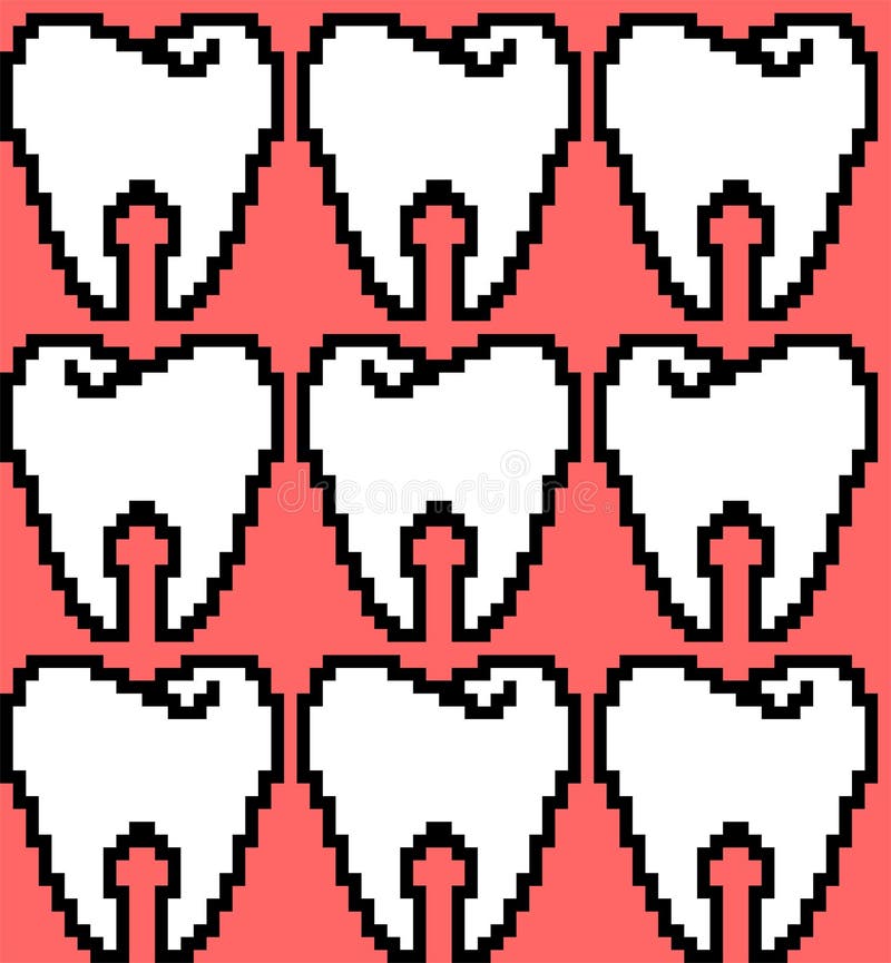 Tooth Pixel Art Pattern Seamless. 8 Bit Teeth Vector Illustration Stock ...